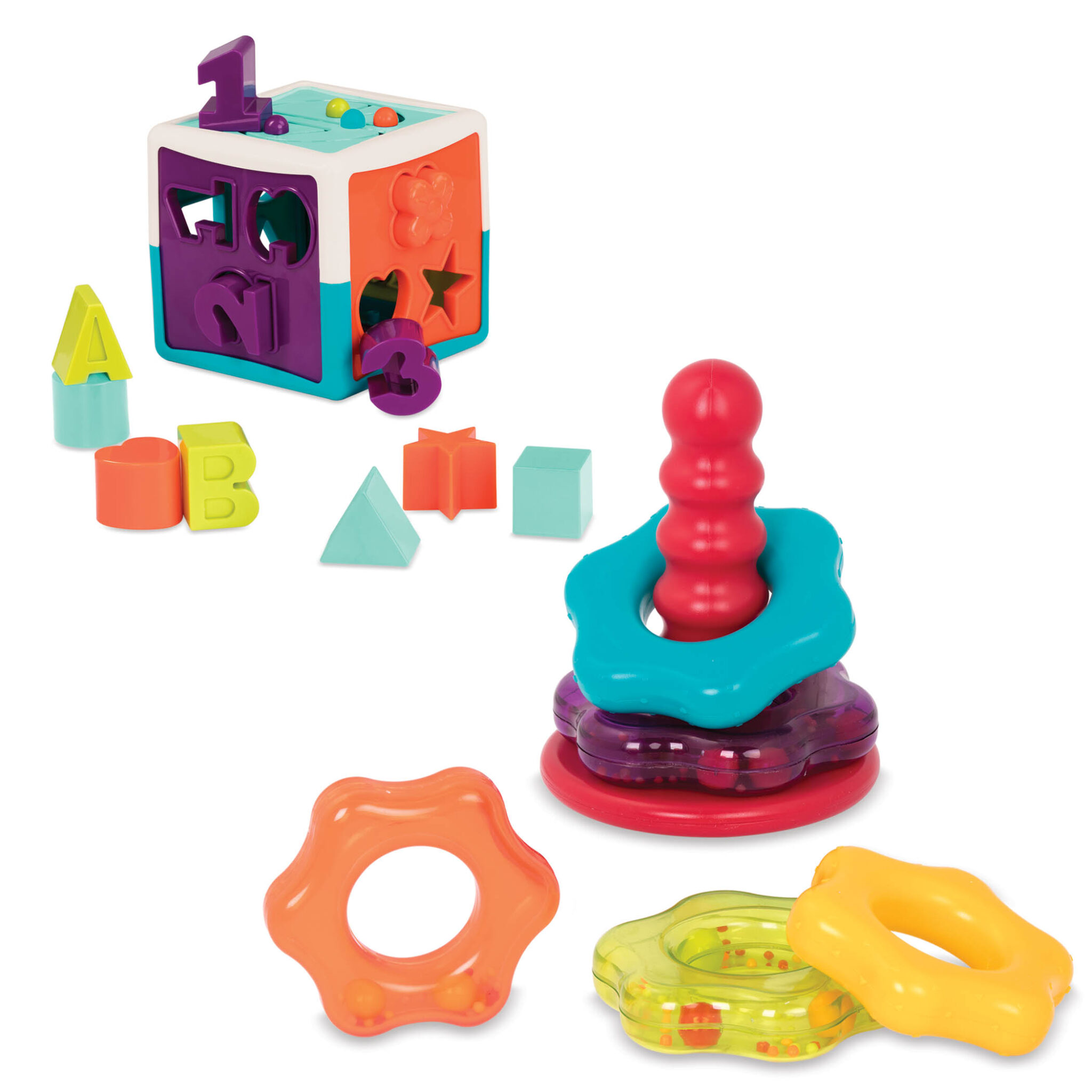 Shape Sorter Cube + Stacking Rings | Learning Toys | Battat