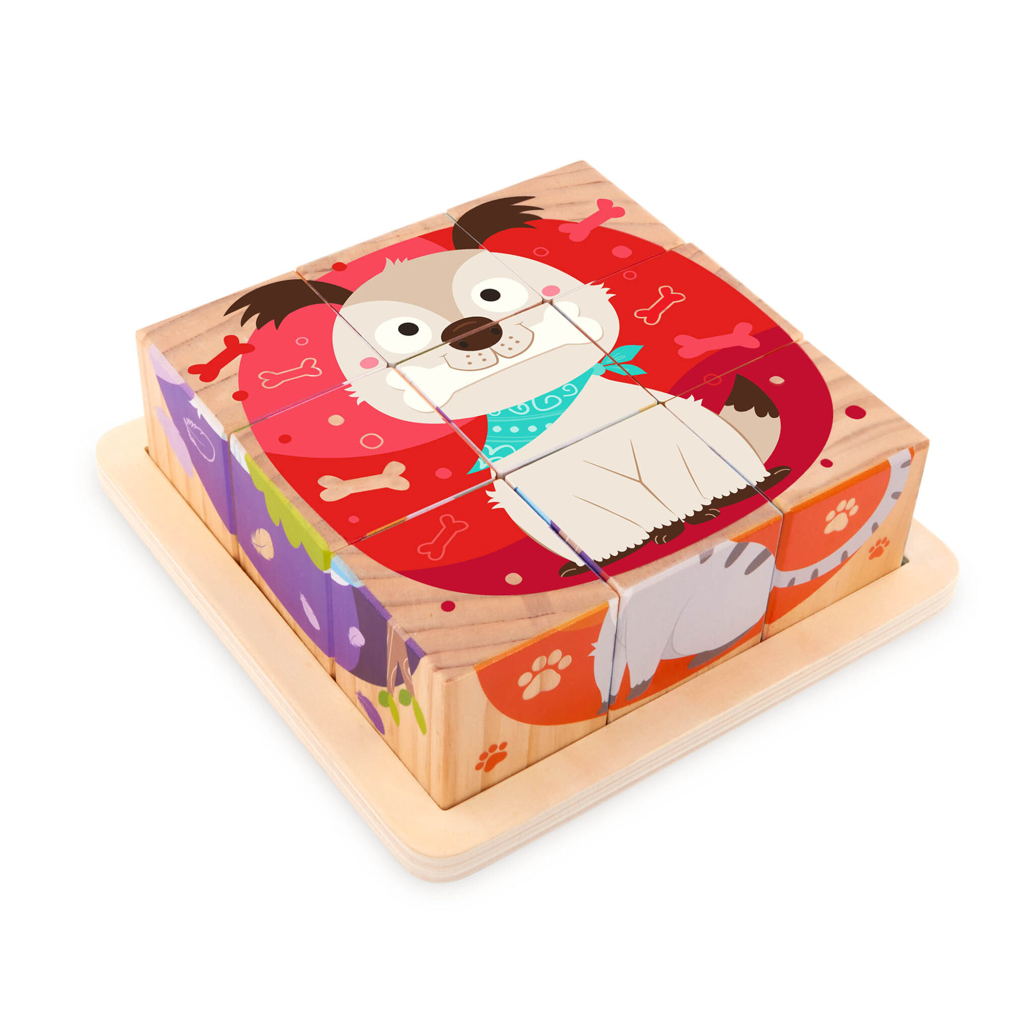 6-in-1 Puzzle Cubes: Pets | Wooden Puzzle for Toddlers | Battat