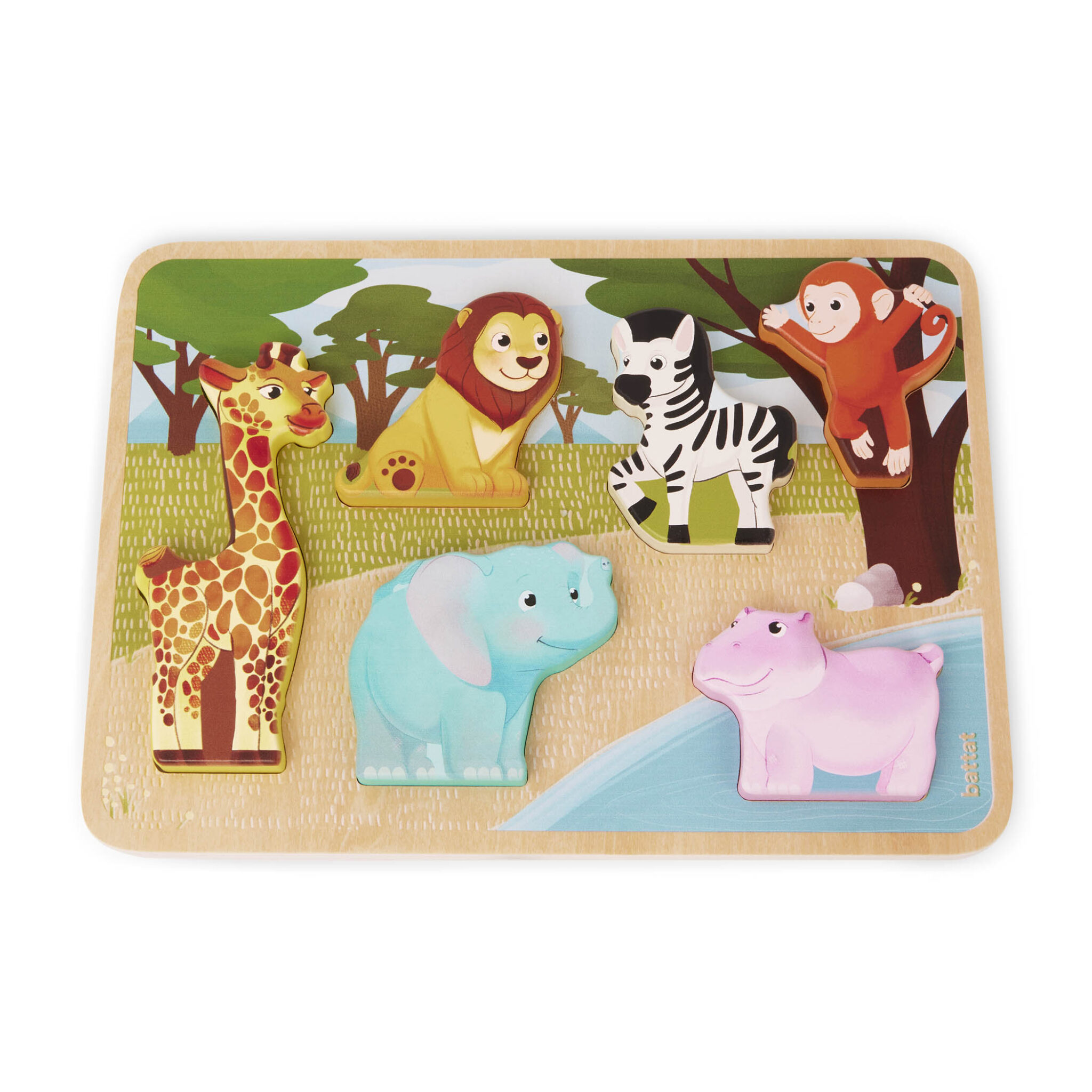 Puzzle Pals – Chunky Animals | Wooden Animal Puzzle | Battat