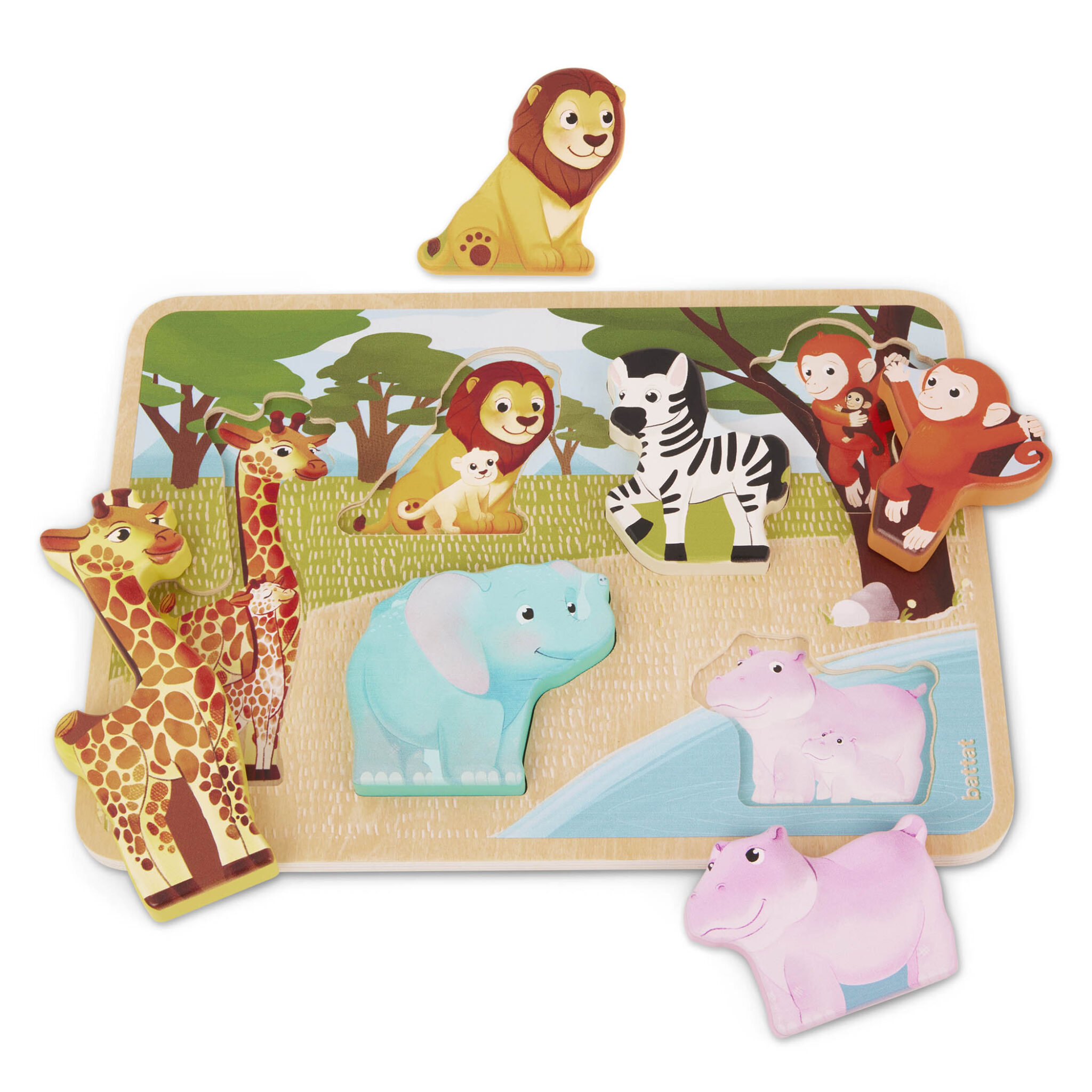 Puzzle Pals – Chunky Animals | Wooden Animal Puzzle | Battat