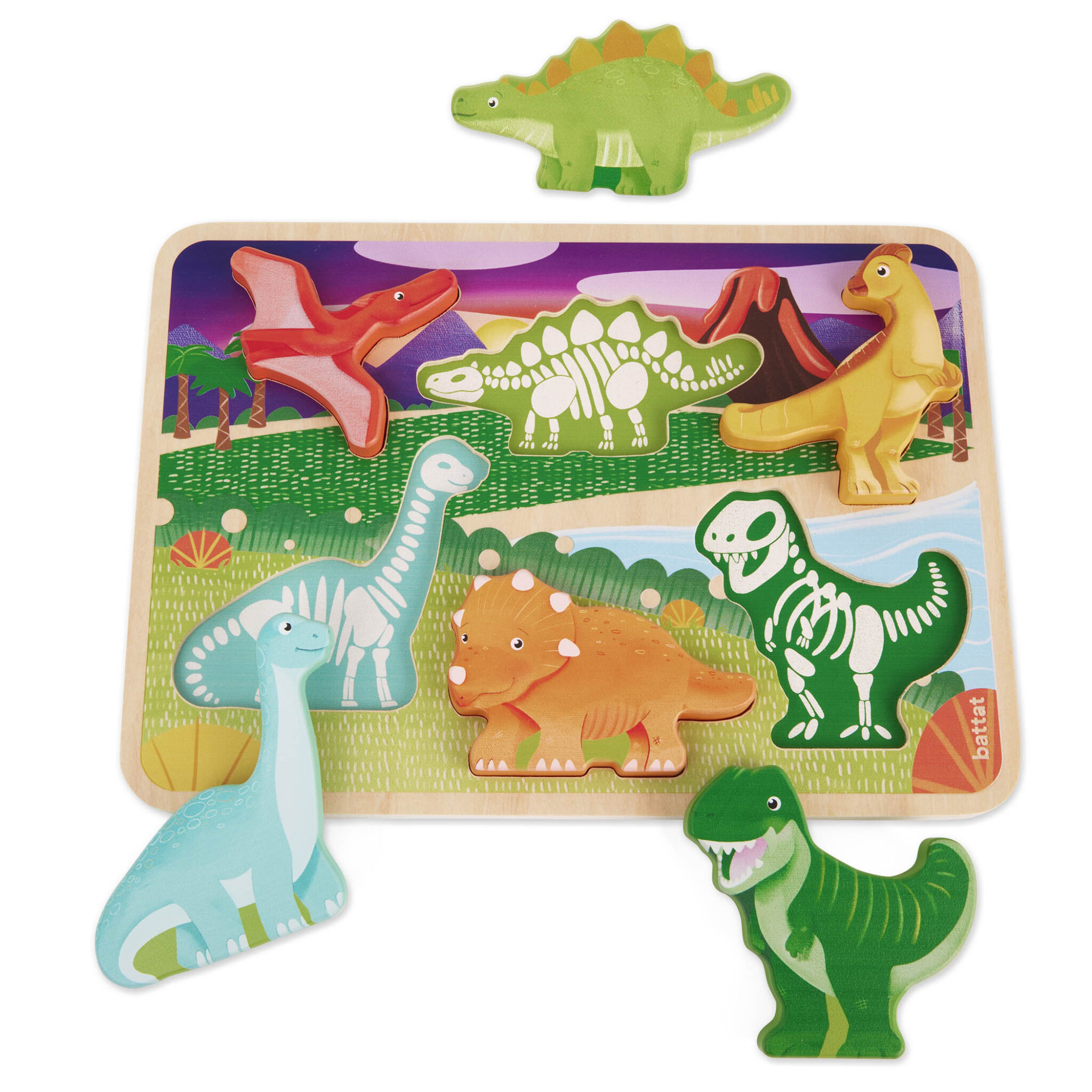 Puzzle Pals – Chunky Dino Puzzle | Wooden Puzzle | Battat